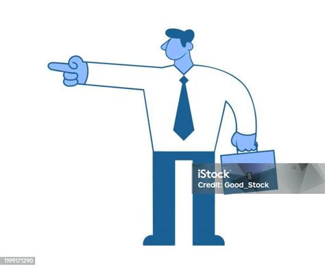 뭔가를 가리키는 셔츠를 입은 사업가 사업가의 전체 길이 그림입니다 플랫 벡터 그림입니다 흰색 배경에 격리 가공의 인물에 대한 스톡 벡터 아트 및 기타 이미지 Istock