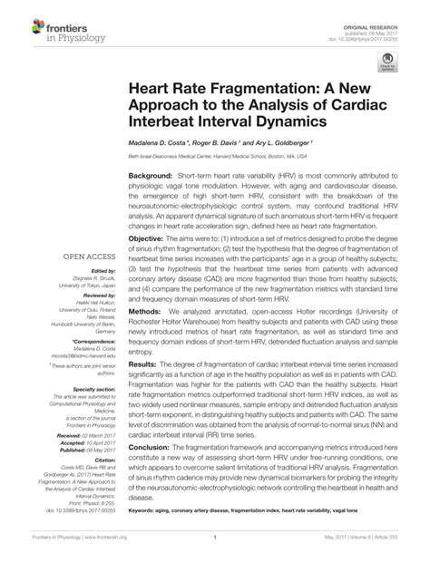 Pdf Heart Rate Fragmentation A New Approach To The Analysis Of
