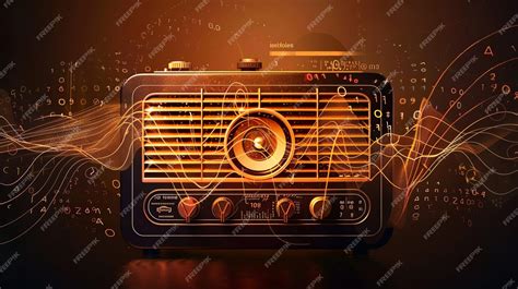 A Vintage Radio Emitting Glowing Sound Waves With Binary Code Premium