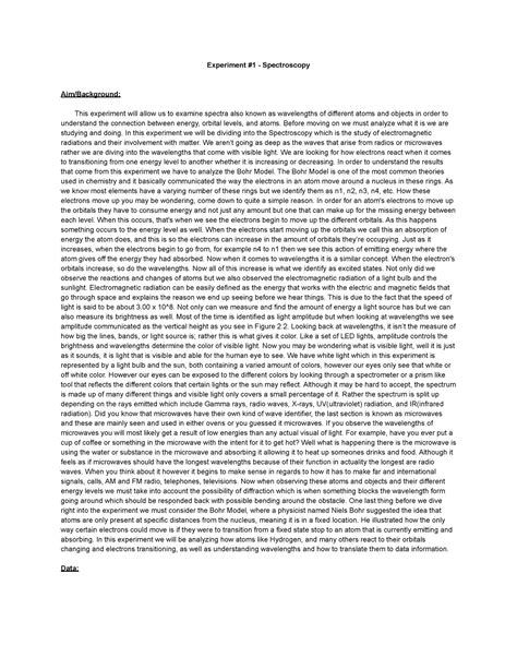 Experiment 1 Spectroscopy Experiment 1 Spectroscopy Aim