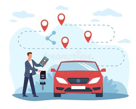 Car Sharing Service Rental Automobile Businessman Standing Near Red