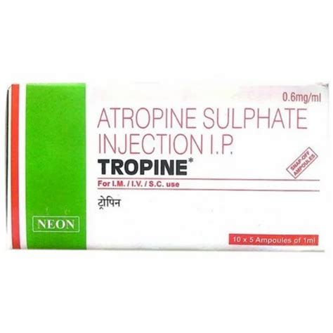 Atropine Sulphate Injection Packaging Type Box Packaging Size 10 X 5 Ampoules Of 1 Ml At