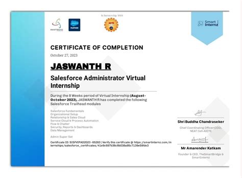 completed salesforce administrator internship jaswanth reddy posted