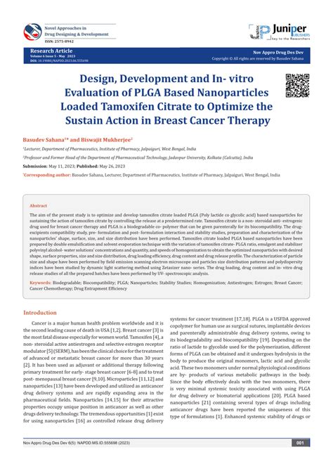 Pdf Design Development And In Vitro Evaluation Of Plga Based Nanoparticles Loaded Tamoxifen