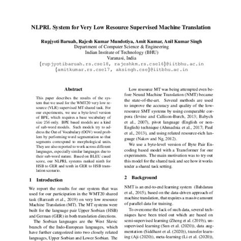 Nlprl System For Very Low Resource Supervised Machine Translation Acl Anthology