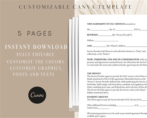 Editable UGC Creator Contract Template User Generated Content UGC Template Influencer