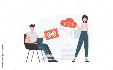 The Girl And The Guy Are A Team In The Field Of Internet Of Things IoT Concept Good For