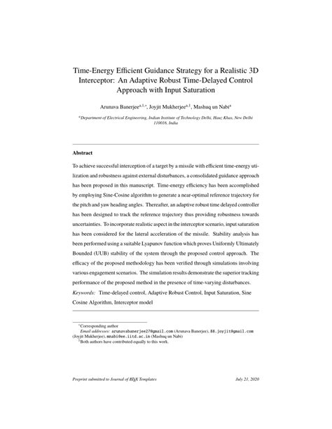 Pdf Time Energy Efficient Guidance Strategy For A Realistic 3d