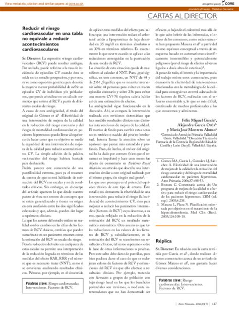 Pdf Reducir El Riesgo Cardiovascular En Una Tabla No Equivale A