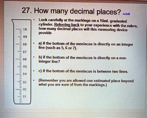 27 How Many Decimal Places Subin Look Carefully At The Markings On A
