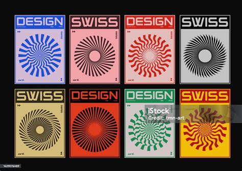 미니멀 바우하우스 추상 포스터 세트 기하학적 모양의 스위스 디자인 구성 모던한 패턴 착시 배경입니다 쿨한 태도에 대한 스톡 벡터