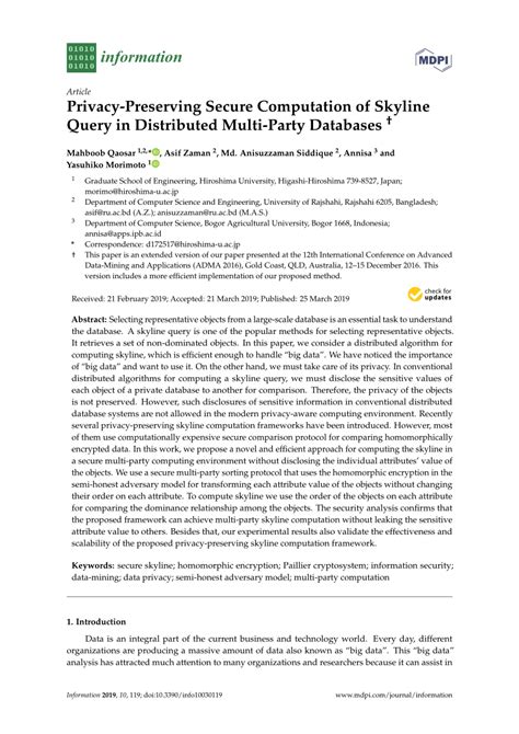 Pdf Privacy Preserving Secure Computation Of Skyline Query In