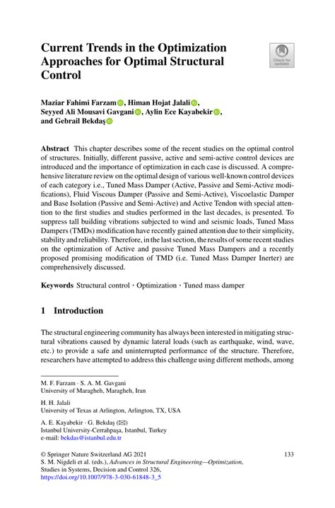 Pdf Current Trends In The Optimization Approaches For Optimal Structural Control