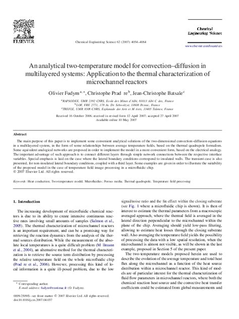 Pdf An Analytical Two Temperature Model For Convectiondiffusion In Multilayered Systems