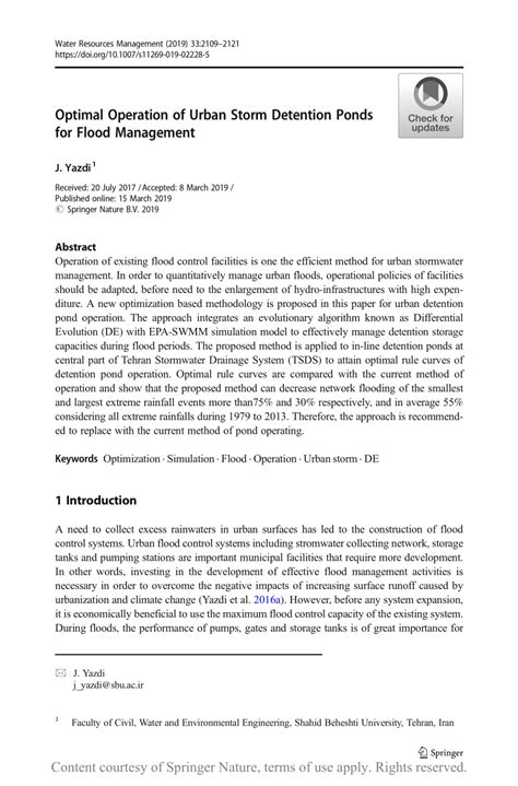 Optimal Operation Of Urban Storm Detention Ponds For Flood Management Request Pdf