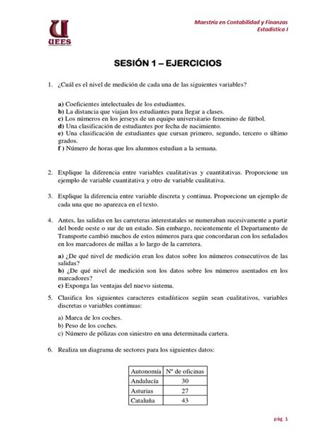 Ejercicios Sesión 1 Pdf Pdf Estadísticas Descriptivas Análisis Estadístico