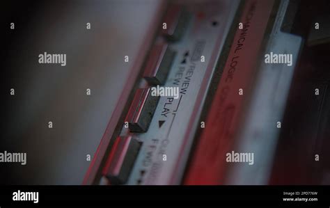Retro Cassette Player Recording With Play Button Macro Shot Stock