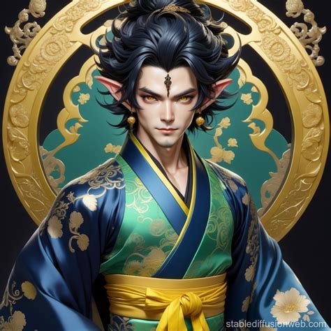 Attractive Goblin In Blue Kimono Stable Diffusion Online