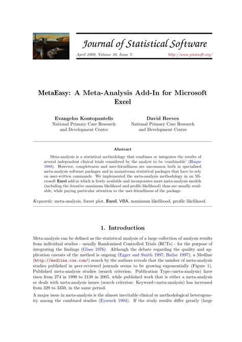 Pdf Metaeasy A Meta Analysis Add In For Microsoft Excel