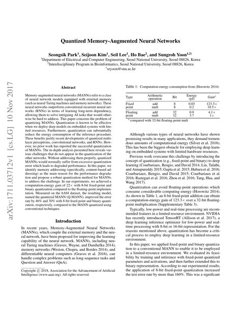 Pdf Quantized Memory Augmented Neural Networks