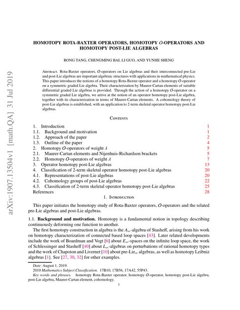 Pdf Homotopy Rotabaxter Operators And Post Lie Algebras