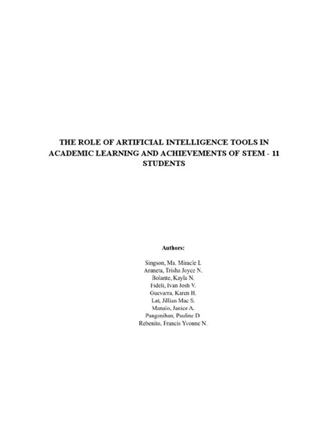 The Role Of Artificial Intelligence Tools In Academic Learning And