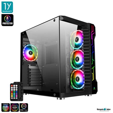 เคสคอมพิวเตอร์ Tsunami Protector Vision Ii Sound Sync Argb Panorama Tempered Glass Atx Gaming