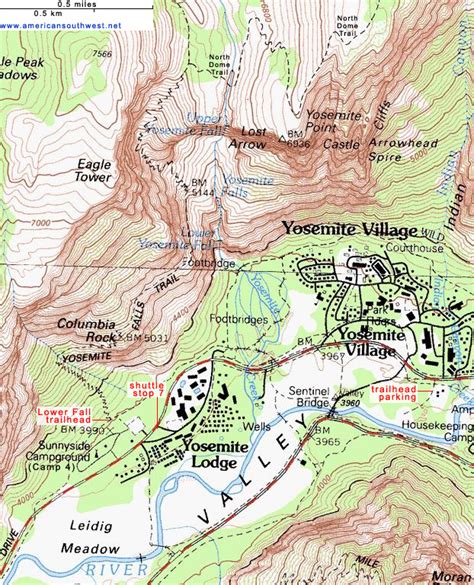 Topographic Map Of The Yosemite Falls Trail Yosemite National Park