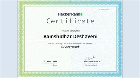 Sql Advanced Dataanalytics Certification Vamshidhar Deshaveni