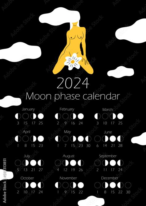 Moon Phases Calendar With Naked Woman Body In Bright Color