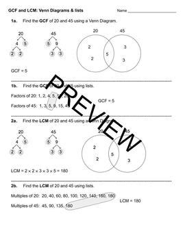 Finding GCF And LCM Using Venn Diagrams Lists By Tara Grier TpT