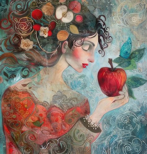 A Woman Holding An Apple Premium Ai Generated Image