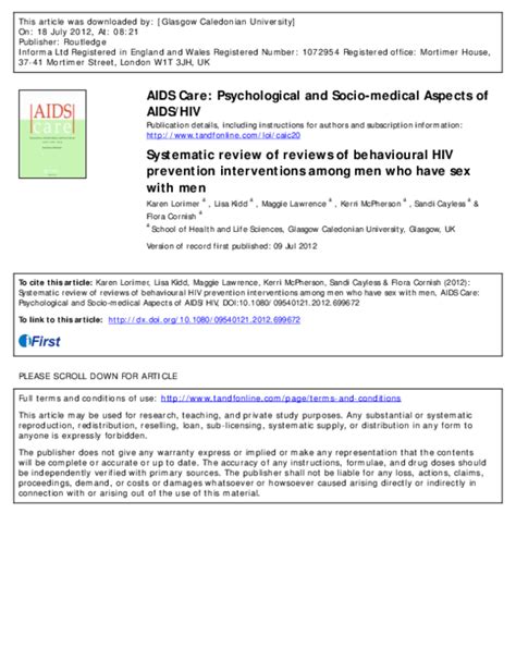 Pdf Systematic Review Of Reviews Of Behavioural Hiv Prevention Interventions Among Men Who