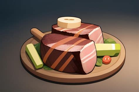 쇠고기 서양 음식 Ui 아이콘 게임 소품 디자인 미식가 스테이크 스타일 3d C4d 만화 렌더링 요소 프리미엄 Ai 생성 이미지