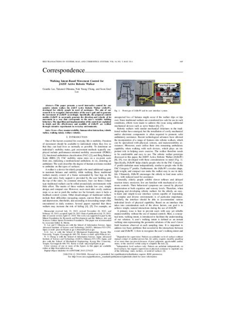 Pdf Walking Intent Based Movement Control For Jaist Active Robotic Walker