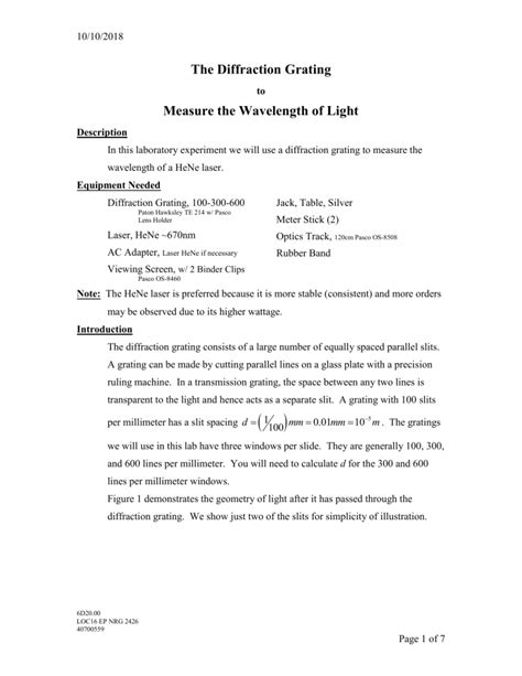 The Diffraction Grating To Measure The Wavelength Of Light