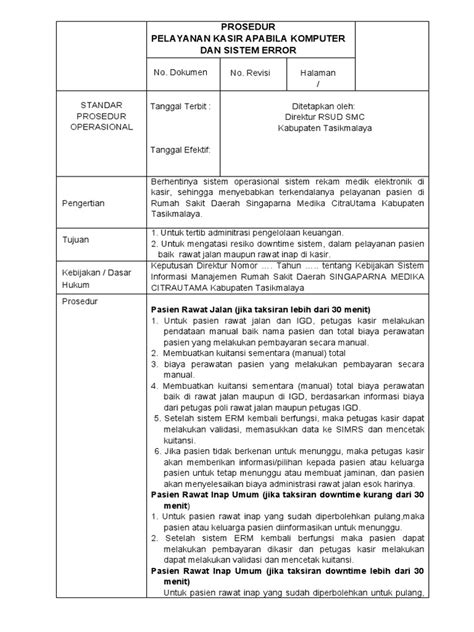Spo Pelayanan Kasir Apabila Komputer Eror Draft Pdf