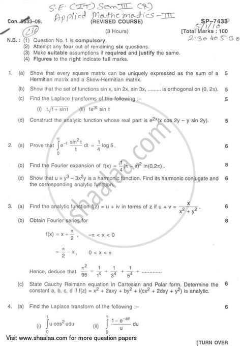 Applied Mathematics 3 2009 2010 Be Computer Engineering Semester 3 Se Second Year Old Question