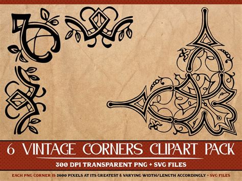 Vintage Antique Corner Elements Png And Svg Files Included Pack Of 6