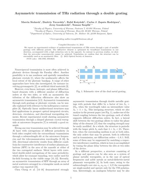 Pdf Asymmetric Transmission Of Terahertz Radiation Through A Double Grating