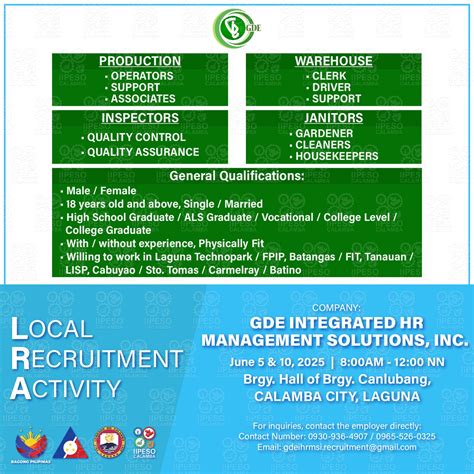 Calambagong Like And Follow Our Page For Job Opportunities Calamba
