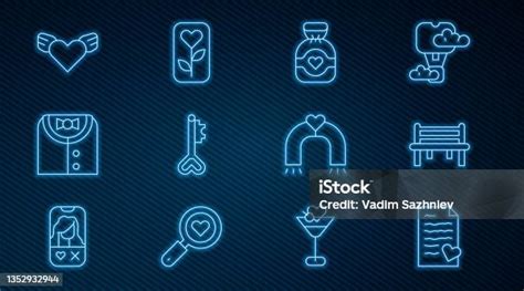 발렌타인 하트 로맨틱 벤치 초콜릿 사탕 키 모양 정장 하트 날개 사랑 자석과 꽃 장미 아이콘세트 라인 봉투 벡터 0명에 대한 스톡 벡터 아트 및 기타 이미지 Istock