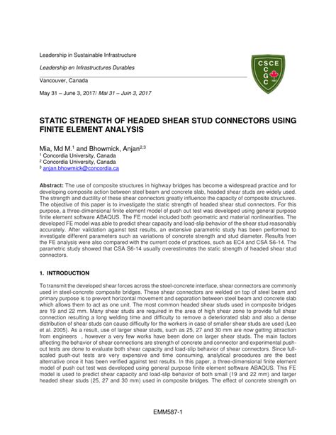 PDF Static Strength Of Headed Shear Stud Connectors Using Finite Element Analysis