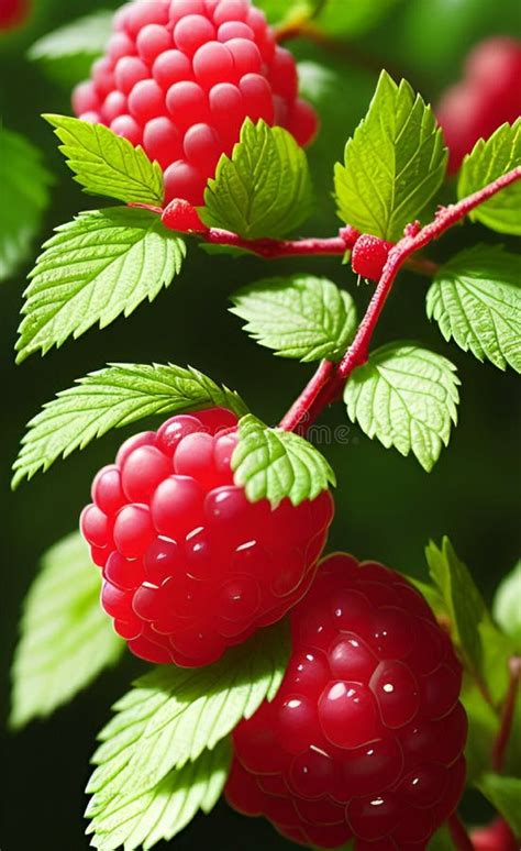 Raspberry On A Branch Raspberry Red Delicious Berry Summer Ai Generated Stock Illustration
