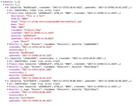 Json Displaying Nested Data From Network Return Using Parse