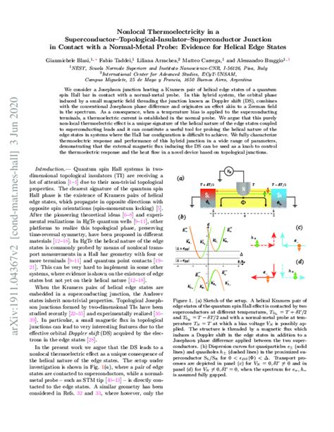 Pdf Nonlocal Thermoelectricity In A Superconductor Topological Insulator Superconductor