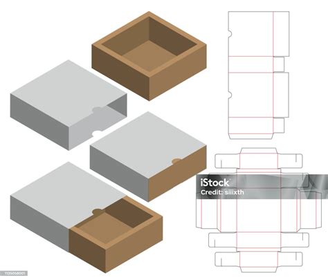 กล่องบรรจุภัณฑ์ตายตัดการออกแบบแม่แบบ จําลอง 3 มิติ ภาพประกอบสต็อก ดาวน์โหลดรูปภาพตอนนี้