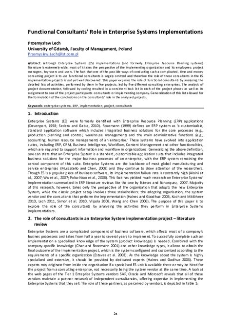 Pdf Functional Consultants Role In Enterprise Systems Implementations
