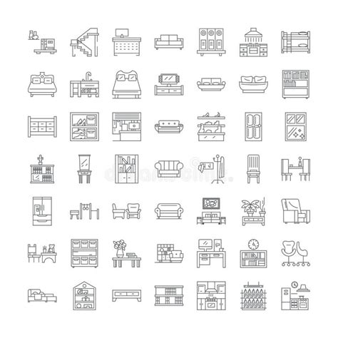 Furniture Linear Icons Signs Symbols Vector Line Illustration Set