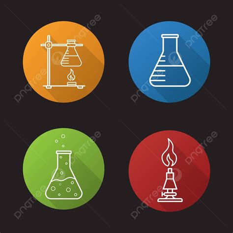 Set Of Flat Linear Long Shadow Icons For A Chemical Laboratory In